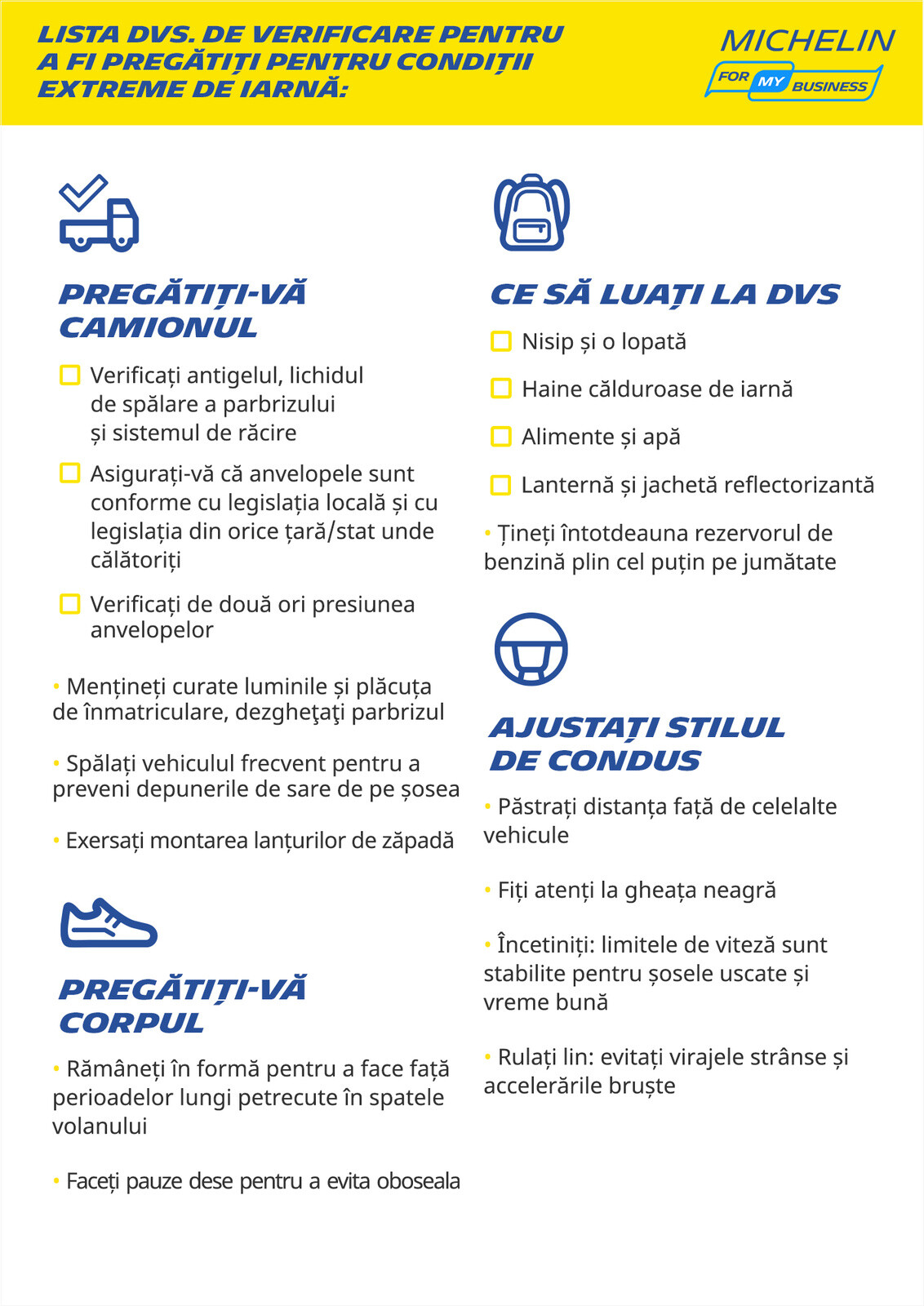 Lista dvs. de verificare pentru rularea în siguranță pe timp de iarnă